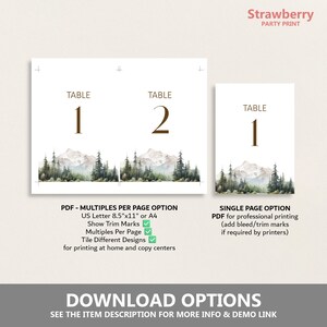 Editable Forest Mountain Table Number Card Template Seating Card ...