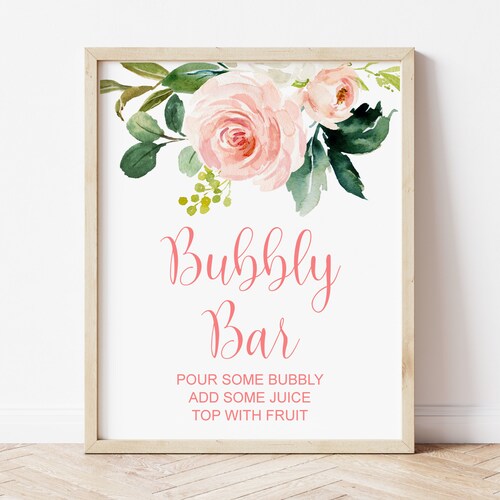 Bubbly Bar Sign Blush Pink Floral Bridal Brunch And Bubbly Etsy