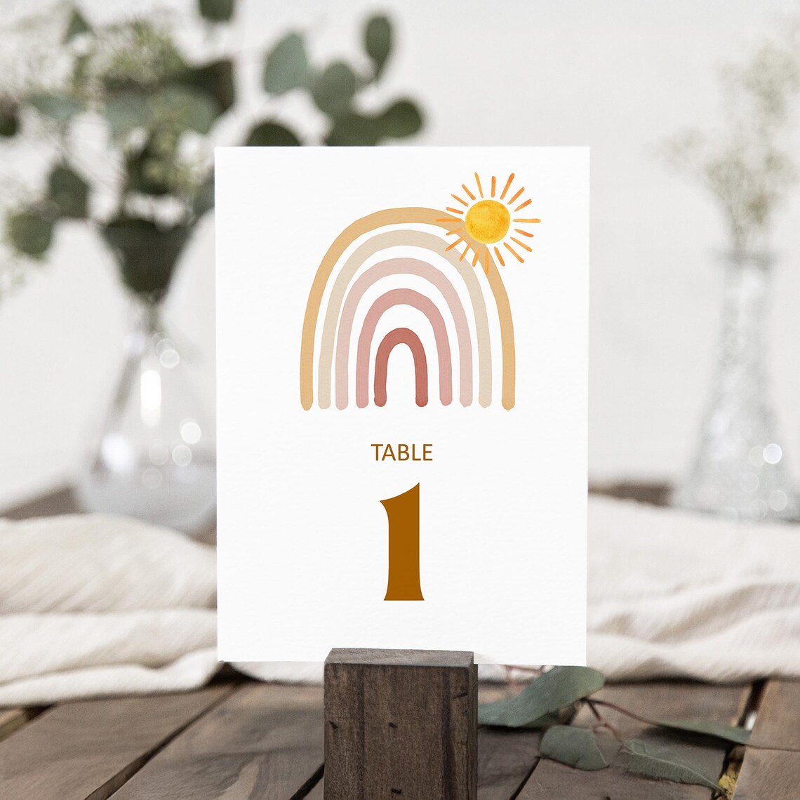 Editable Sunshine Rainbow Table Number Boho Party Baby Shower ...
