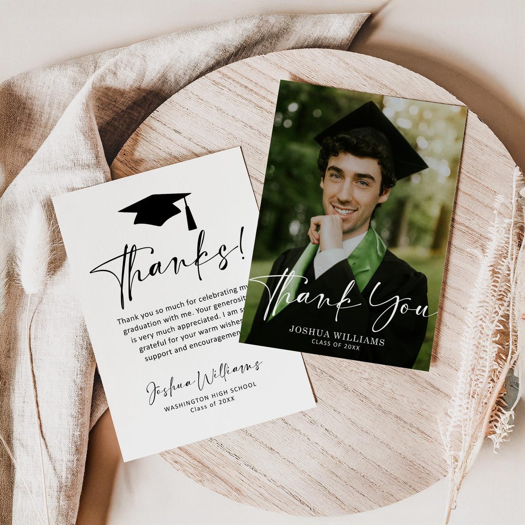 Editable Graduation Thank You Card Photo Graduation Thank You Note Card ...