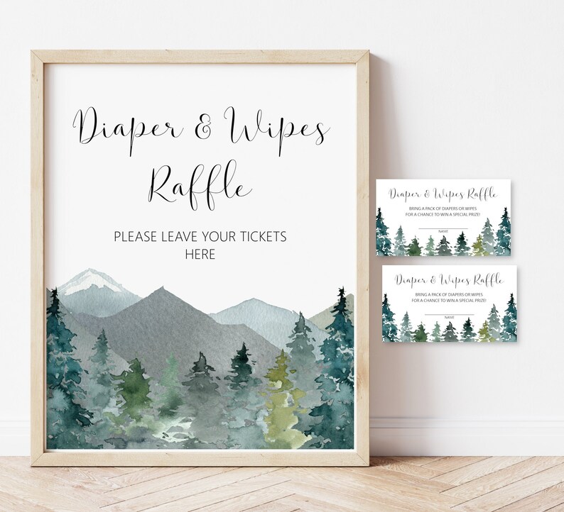 Diaper and Wipes Raffle Tickets and Sign Mountains Baby Shower - Etsy
