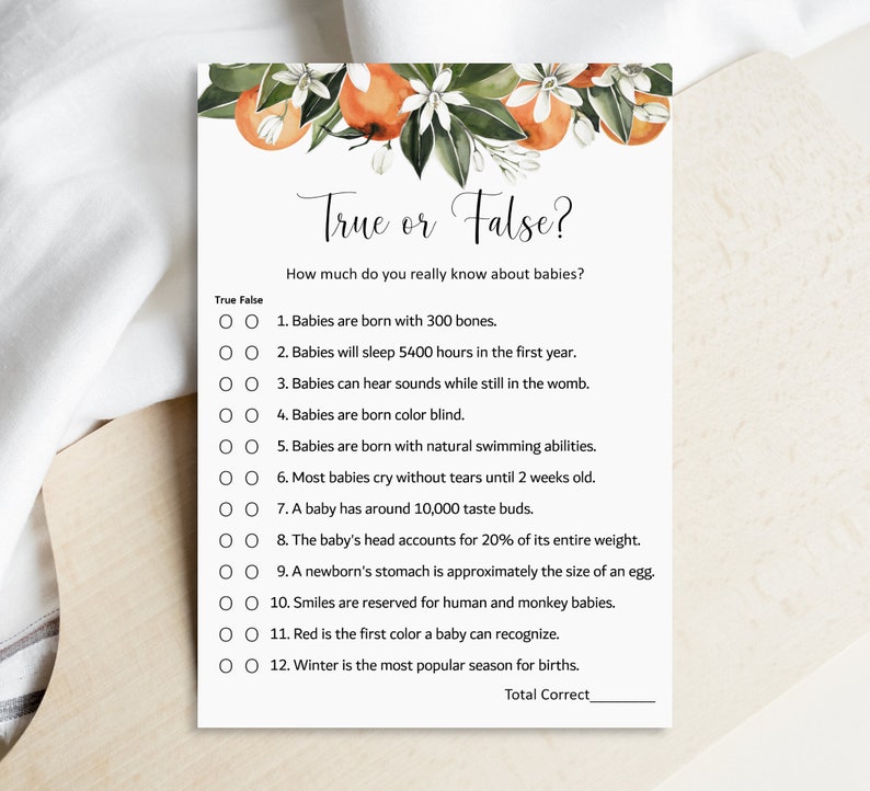 True or False Game Citrus Baby Shower Game Little Cutie Baby - Etsy