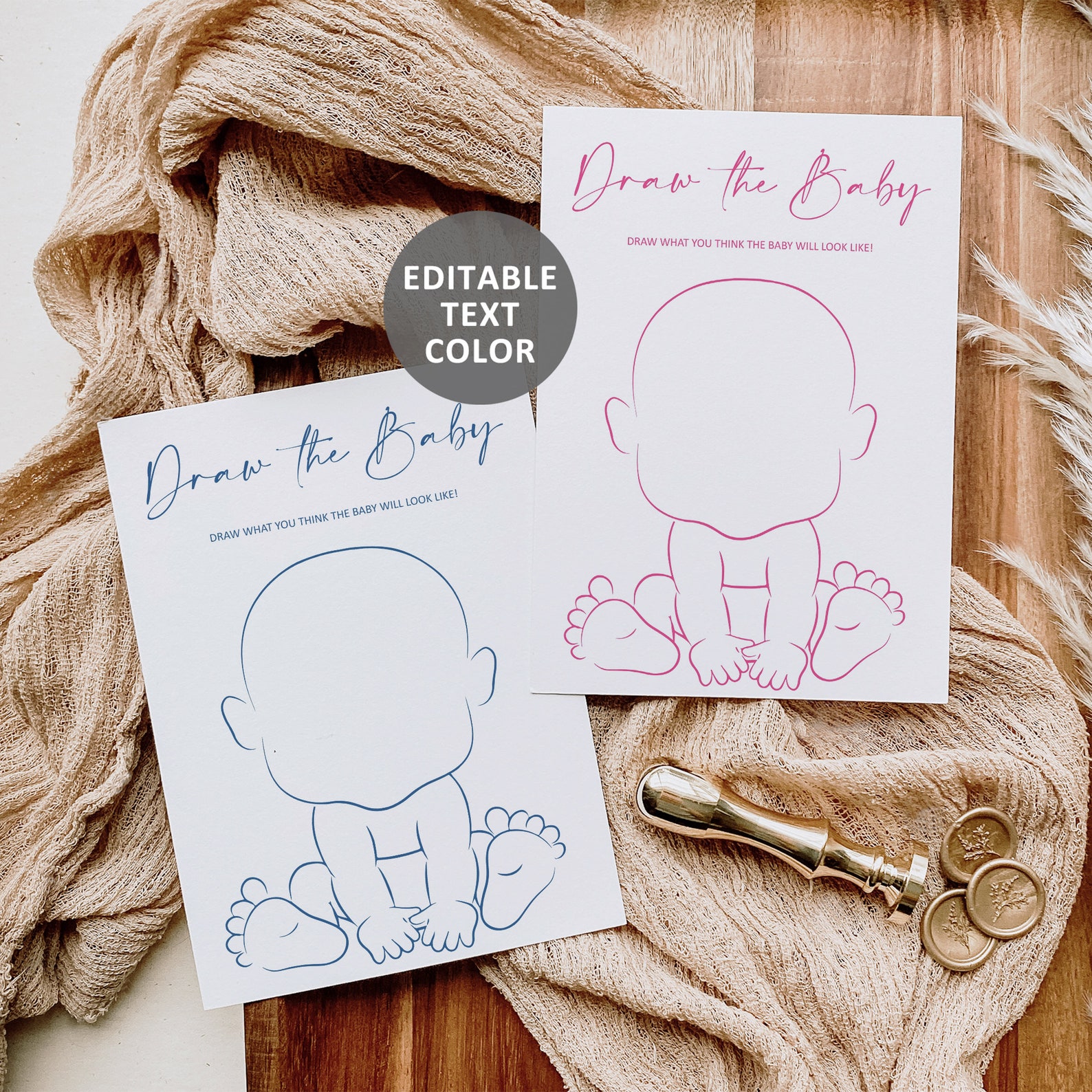 Editable Draw the Baby Game Baby Shower Game Template Minimalist Modern ...