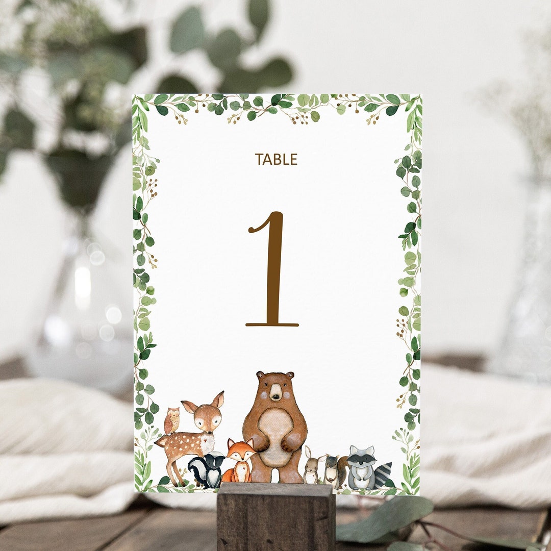 Editable Table Number Cards Woodland Animals Woodland Baby Shower Decor ...