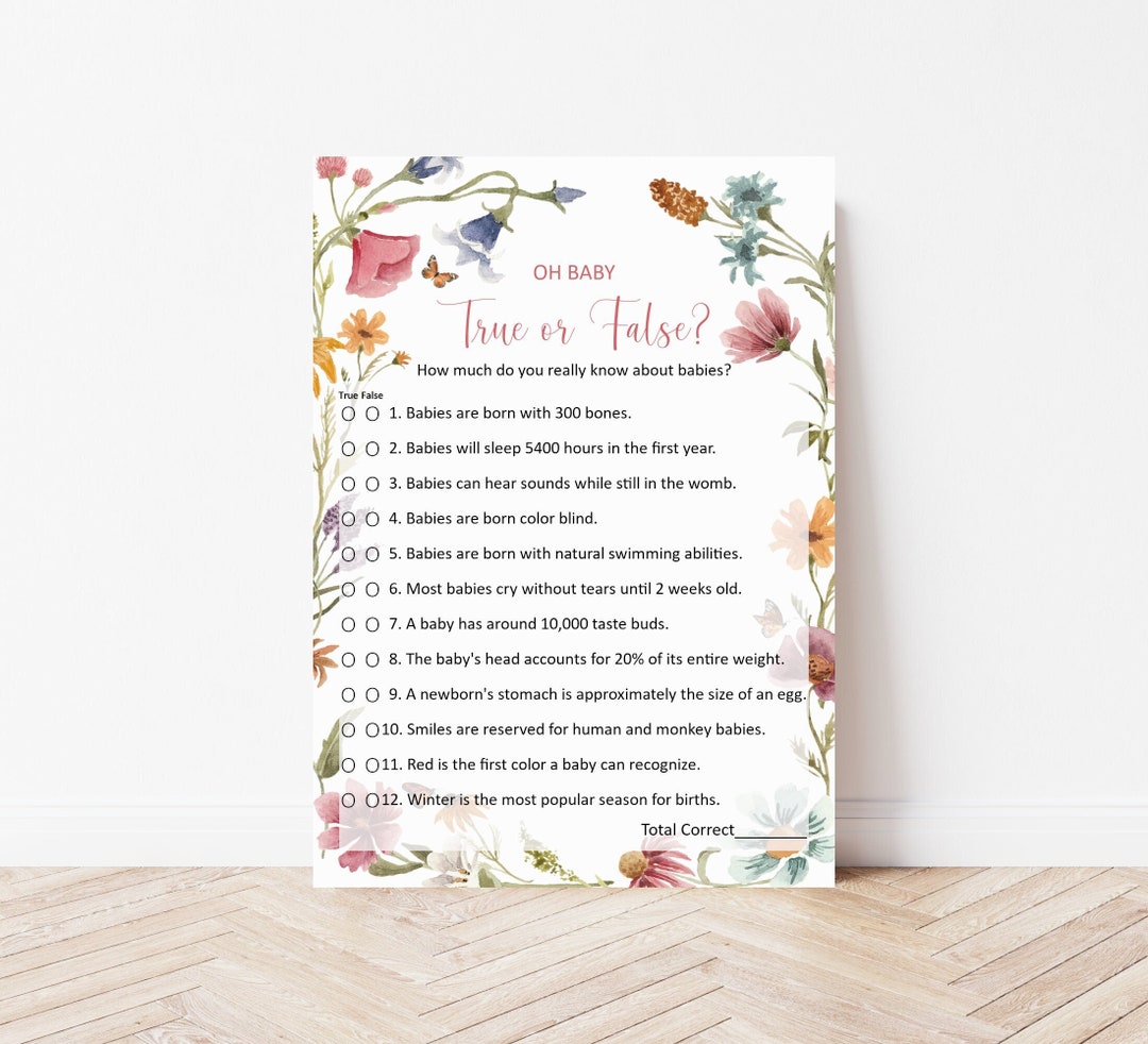 Wildflower True or False Baby Shower Game Floral Baby Shower Game ...