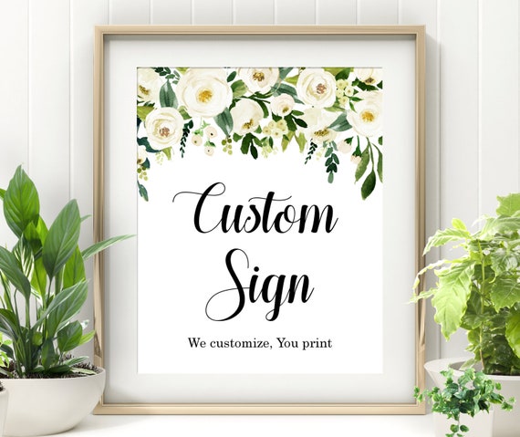Greenery Floral Custom Sign Customized Text Table Sign | Etsy