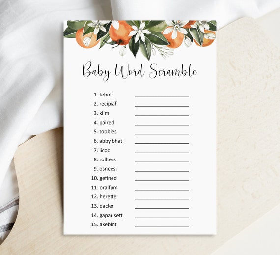 Orange Citrus Baby Word Scramble Game With Answer Citrus Baby Shower orange-citrus-baby-word-scramble-game-with-answer-citrus-baby-shower