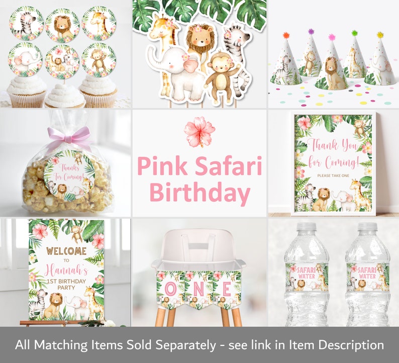 PRINTABLE Safari Animals Centerpieces Pink Safari Birthday - Etsy