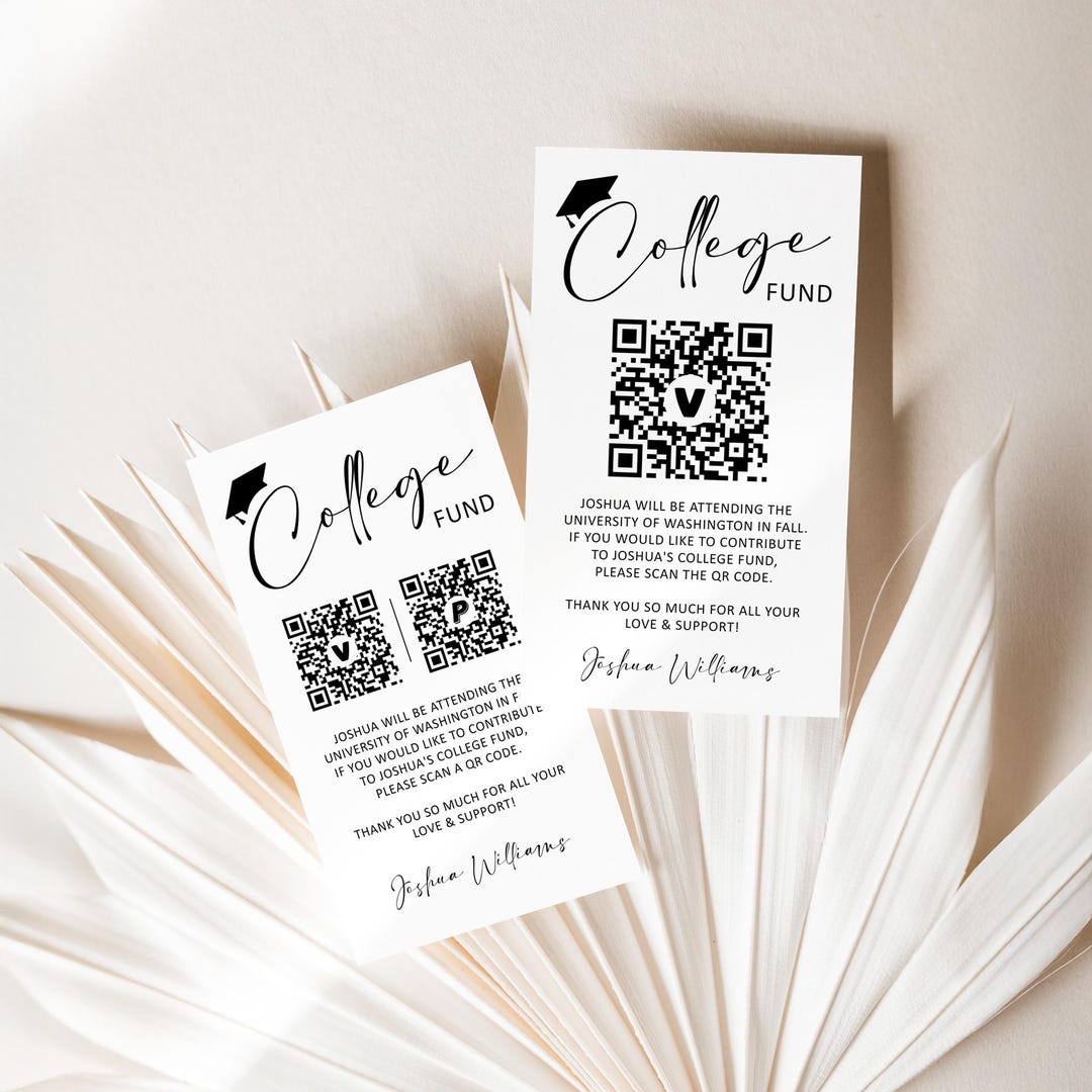 Editable College Fund QR Code Card Graduation Money Gift Venmo Card ...