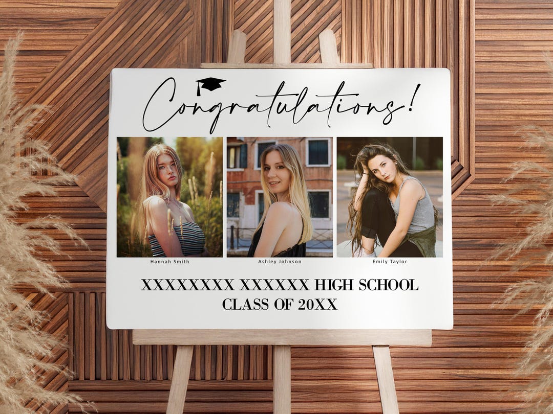 Editable Joint Graduation Welcome Sign 3 Photos Grad Party Sign Senior ...