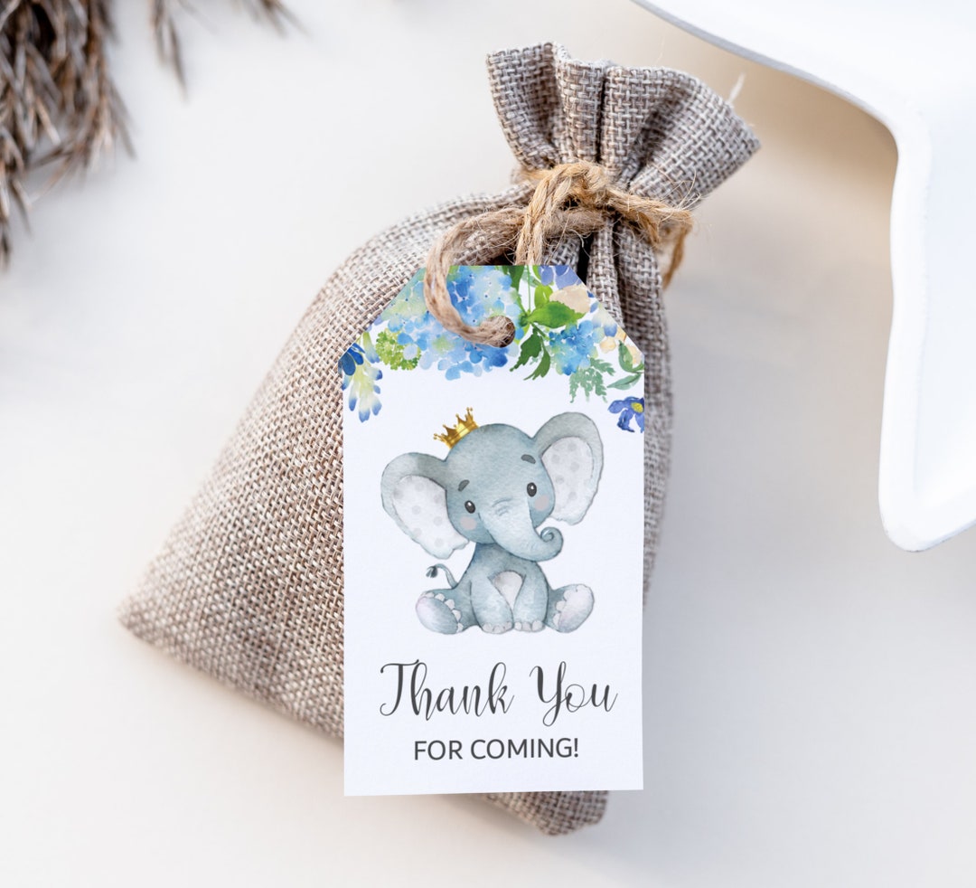 Elephant Thank You Tags Blue Elephant Favor Tags Printable Boy Baby ...