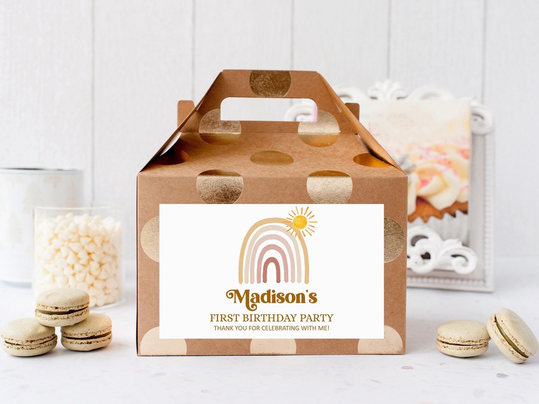 Editable Rainbow Birthday Gift Box Label Sticker Favor Sticker Treat ...