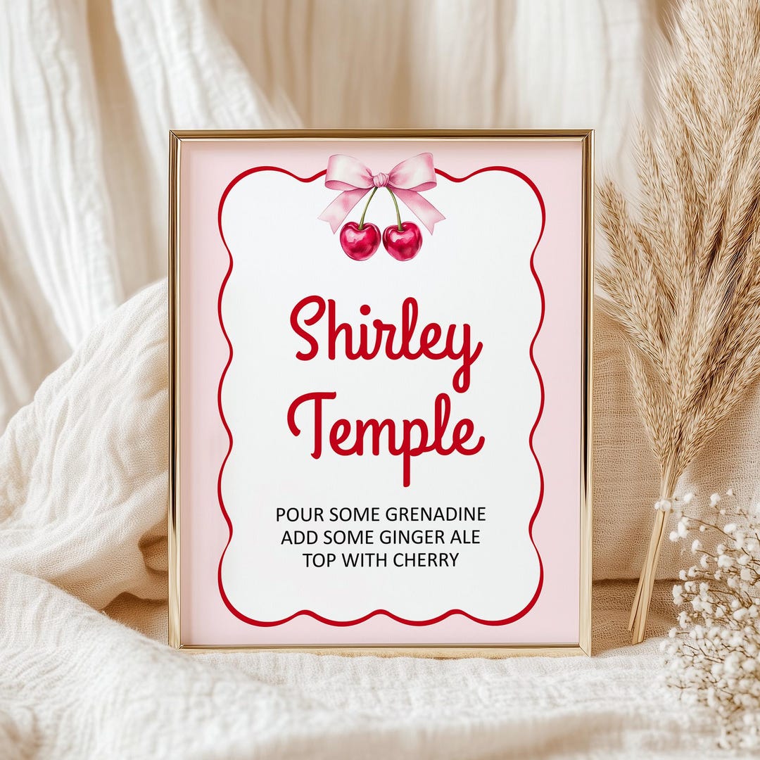 Editable Shirley Temple Sign Cherry on Top Party Decor Cherry Mocktail ...
