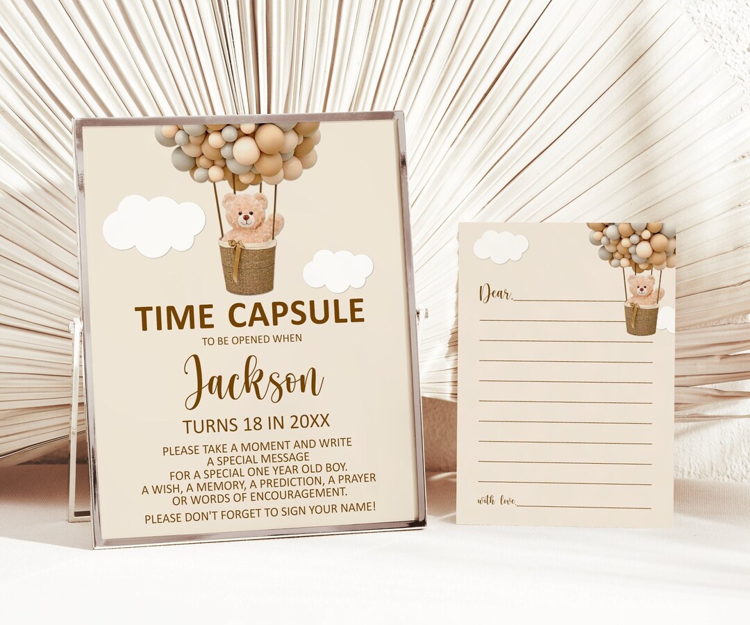 Time Capsule Teddy Bear Birthday First Birthday Party Hot Air Balloon ...