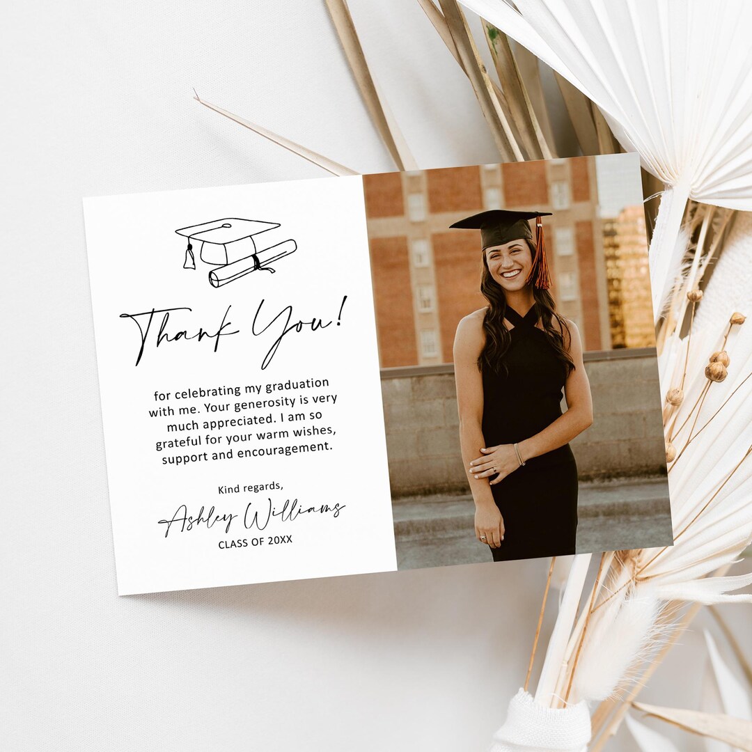 Editable Graduation Thank You Card Photo Grad Thank You Postcard ...