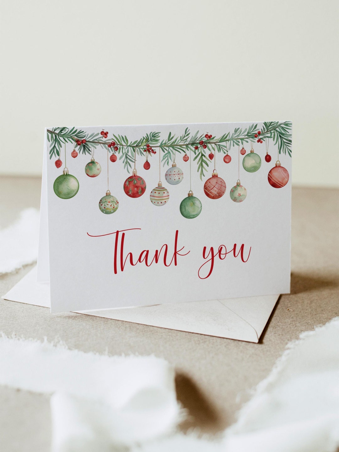 Christmas Thank You Card Winter Holiday Thank You Note Card Folded Card ...