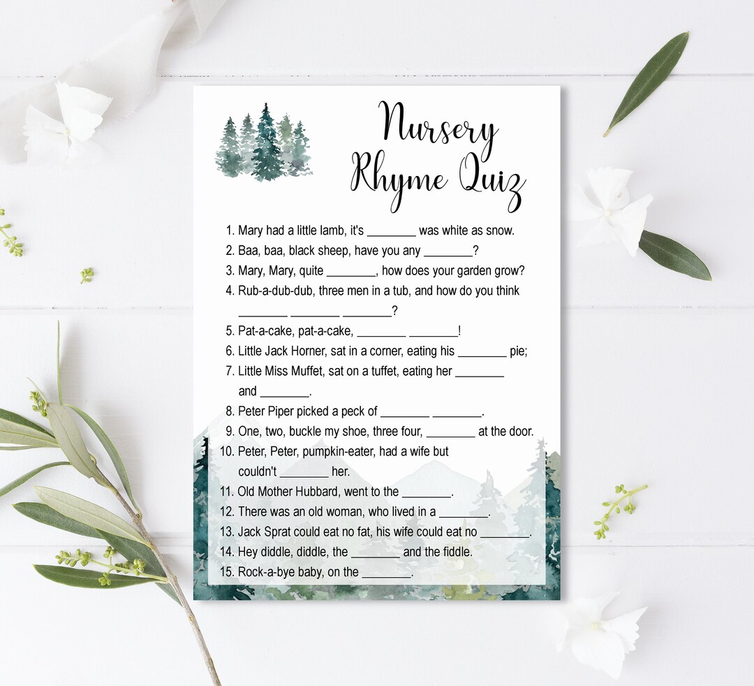 Nursery Rhyme Quiz Winter Adventure Baby Shower Game Printable Nursery ...