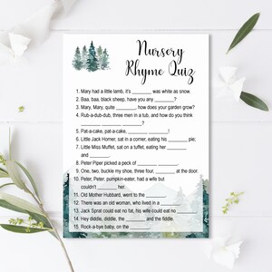 Nursery Rhyme Quiz Winter Adventure Baby Shower Game Printable Nursery ...
