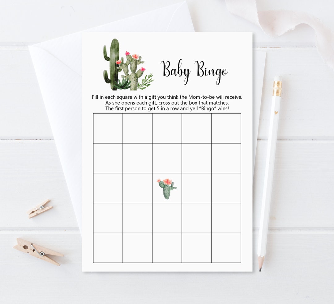 Succulent Cactus Baby Shower Bingo Cards Boho Fiesta Baby Shower Game ...