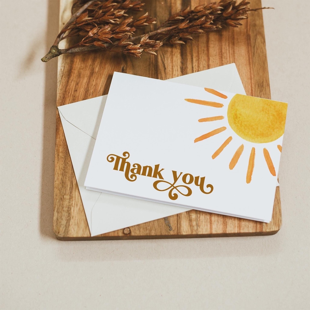 Editable Sun Thank You Card Template – Boho Sunshine Party Printable ...