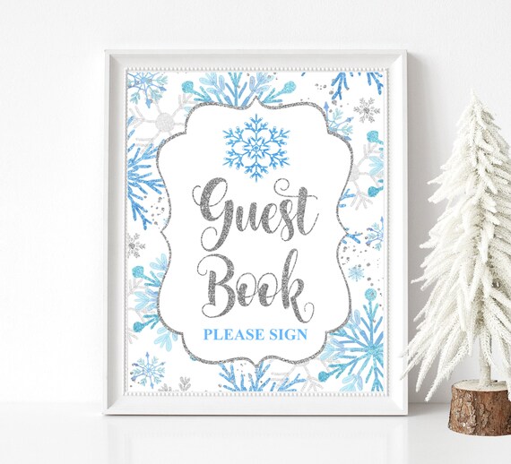 Guest Book Sign Printable Winter Baby Shower Winter Birthday Sign Blue ...