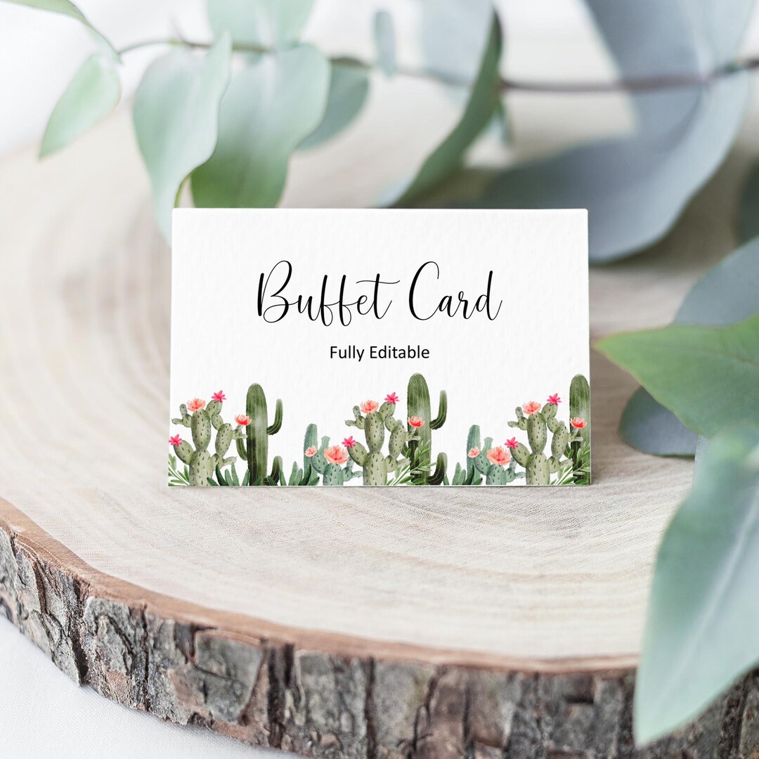 Cactus Fiesta Editable Buffet Food Card Food Label Food Sign Table Tent ...