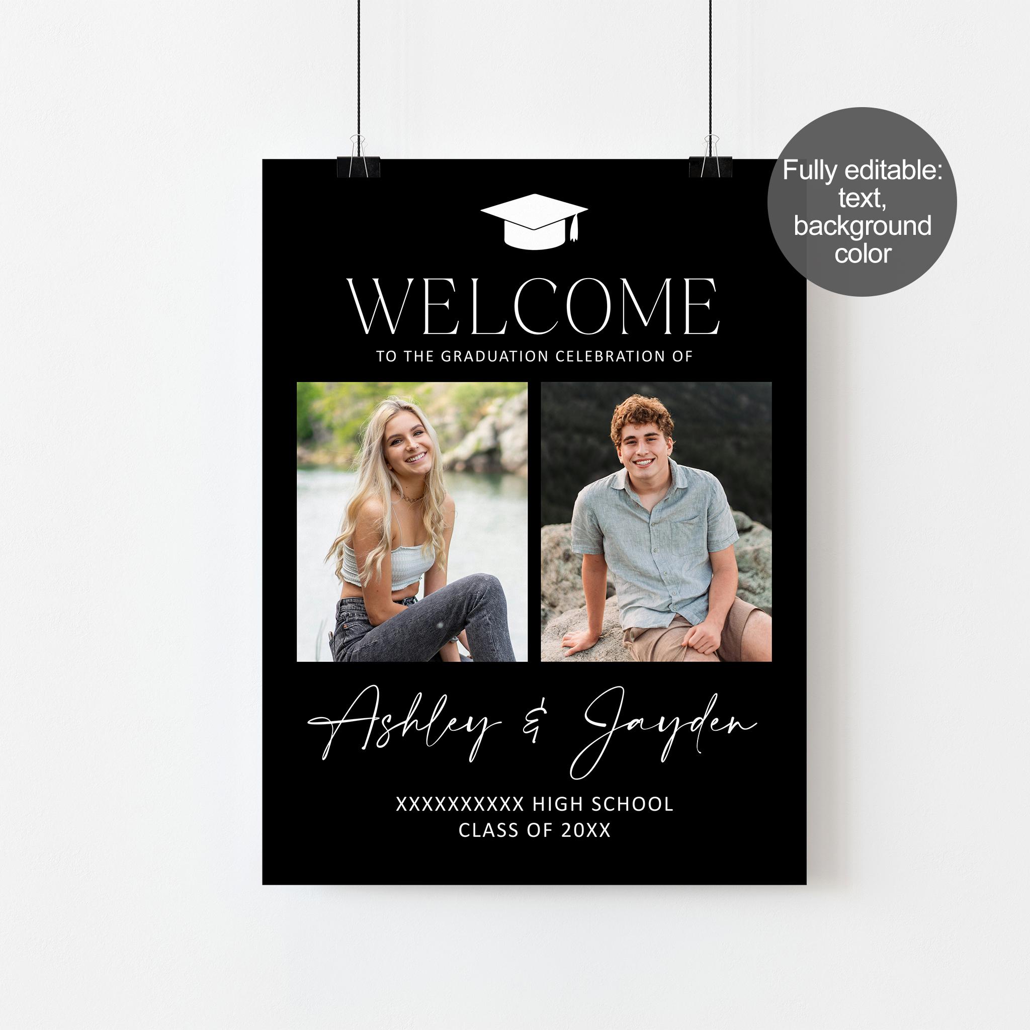 Editable Joint Graduation Welcome Sign Two Photos Grad Party Sign ...
