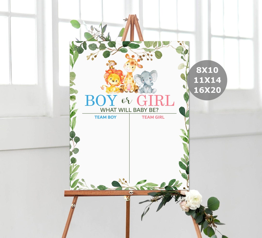 Jungle Safari Animals Gender Reveal Voting Board Sign Guess Boy or Girl ...