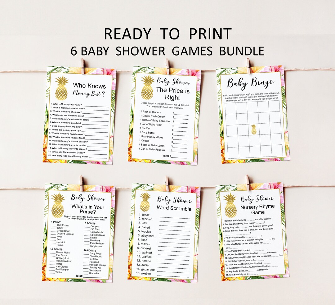 Tropical Baby Shower Game Bundle Hawaiian Baby Shower Gold - Etsy