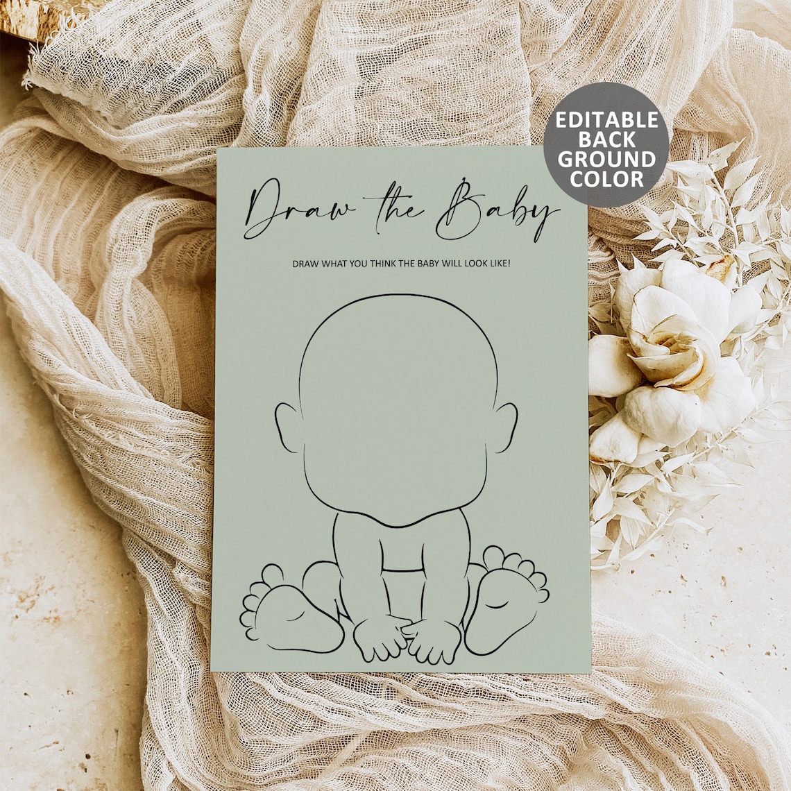 Editable Draw the Baby Game Baby Shower Game Template Minimalist Modern ...