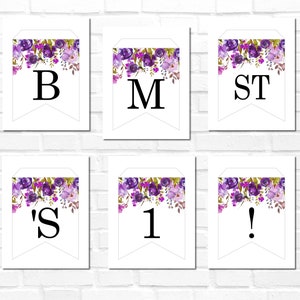 Purple Floral Printable Banner Alphabet A-Z & Numbers Boho Flowers Flag ...