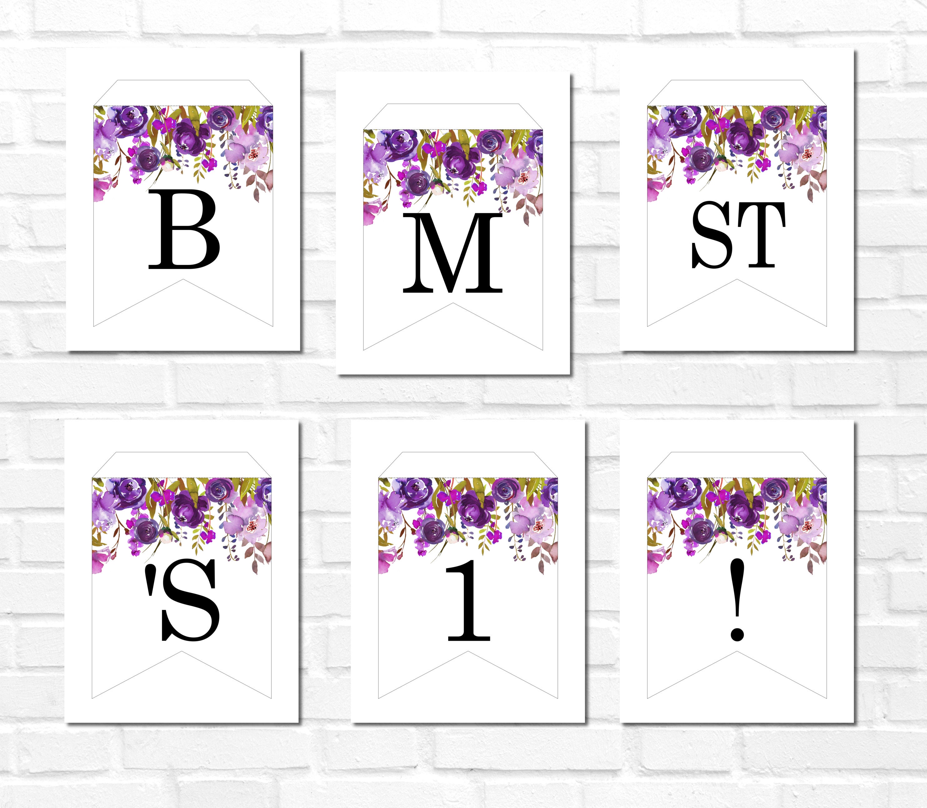 Purple Floral Printable Banner Alphabet A-Z & Numbers Boho - Etsy Singapore
