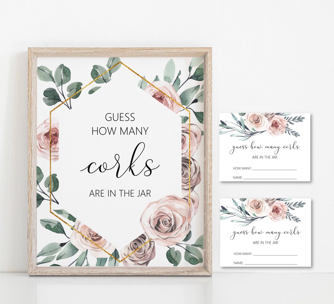 Guess How Many Corks Game Boho Bridal Shower Game Printable Wine Cork ...