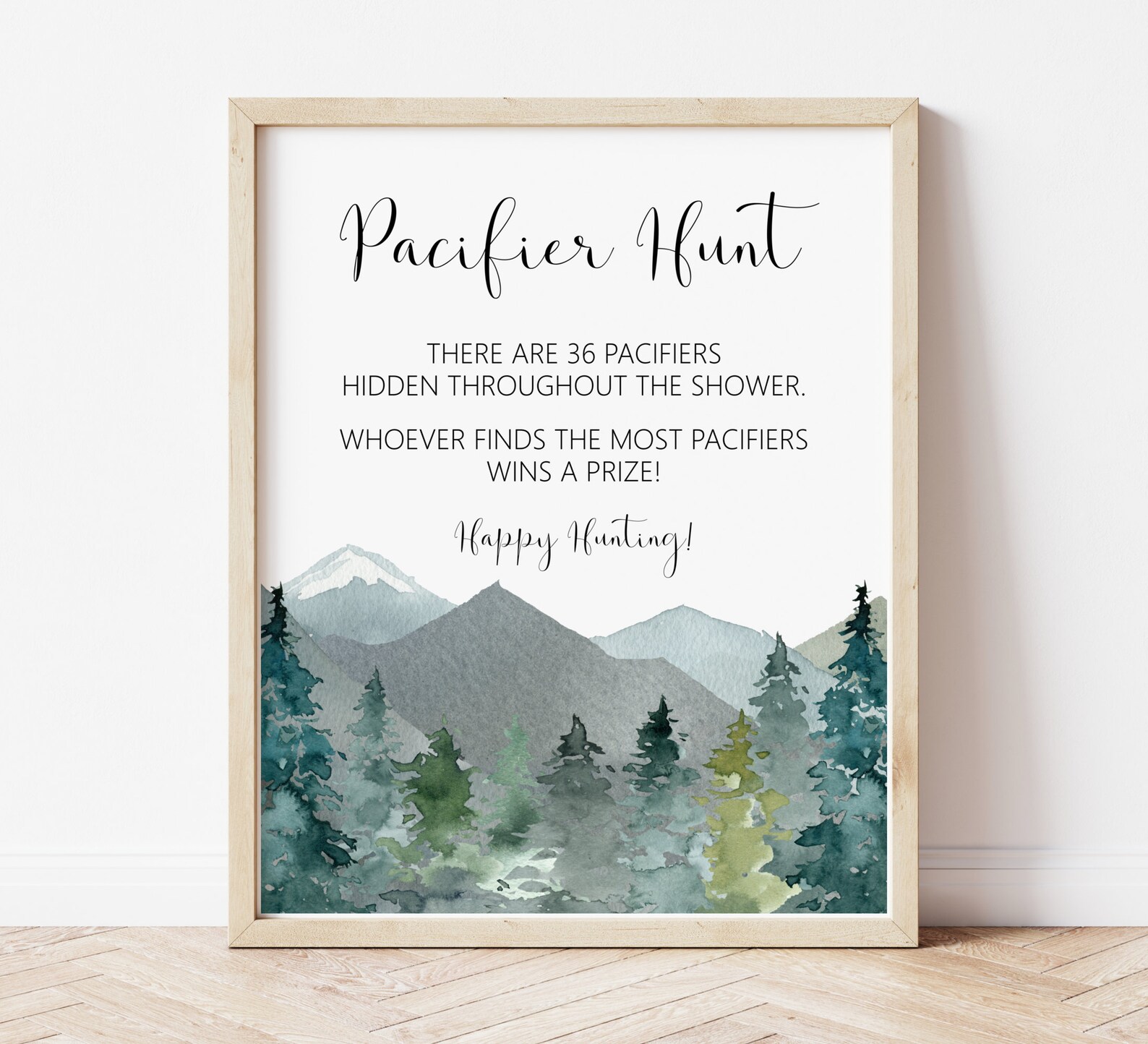 Pacifier Hunt Sign Baby Shower Game Mountains Trees Winter - Etsy