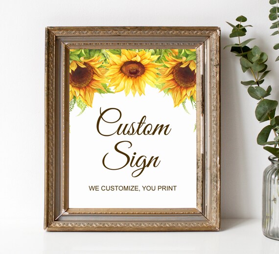 Sunflower Custom Sign Table Sign Printable Rustic Floral Sunflower ...