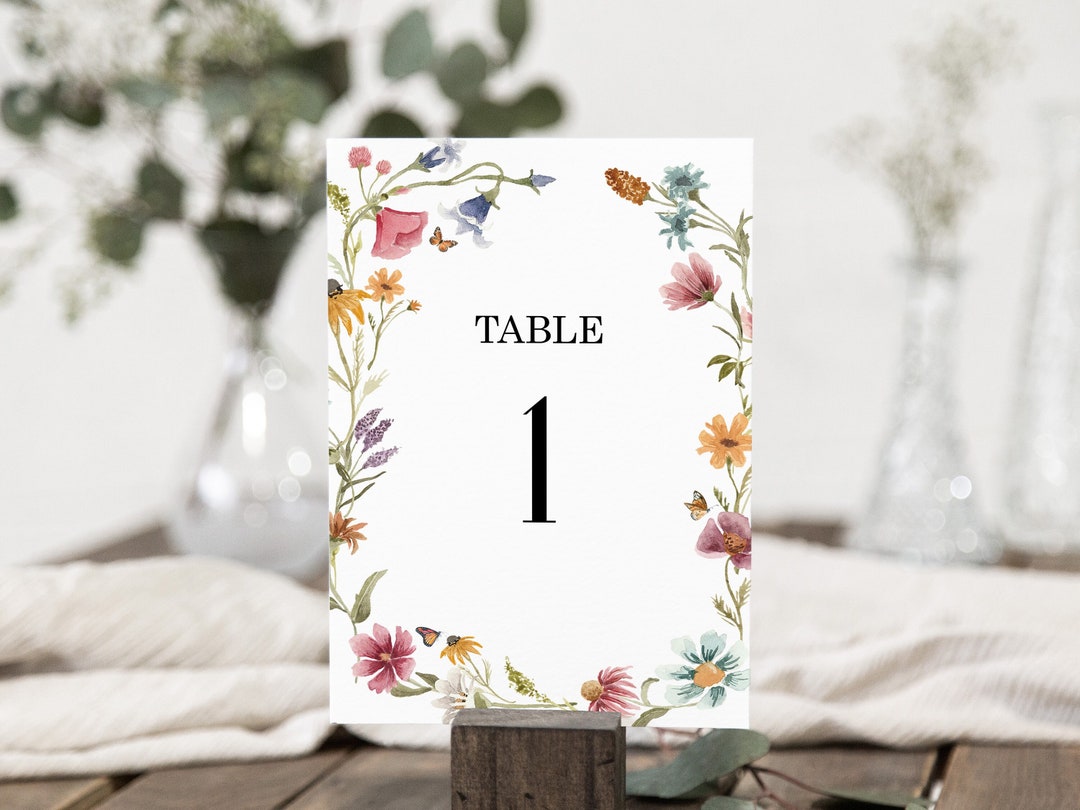 Editable Wildflower Table Number Card Template Floral Wedding Seating ...