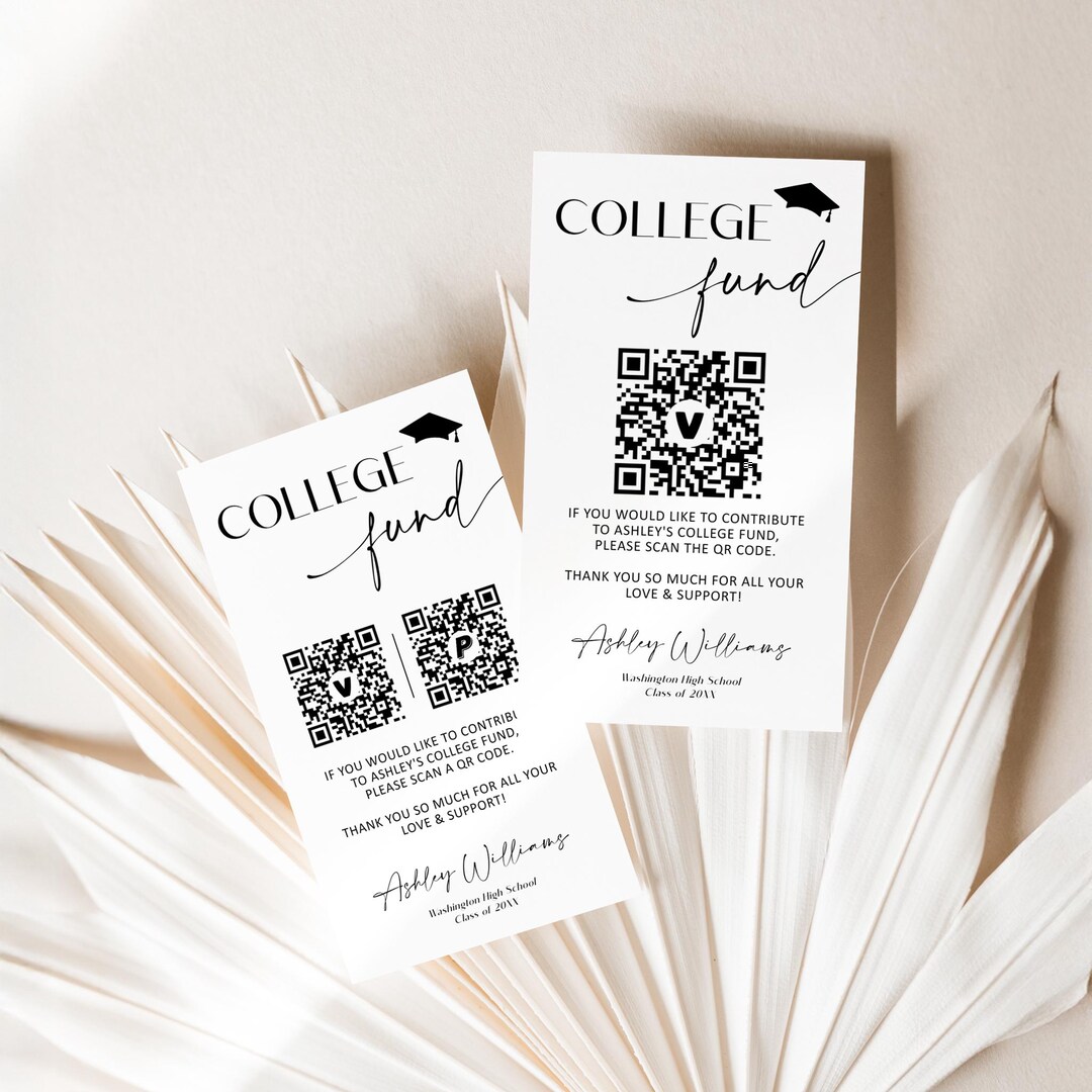 Editable College Fund QR Code Card Graduation Money Gift Venmo Card ...