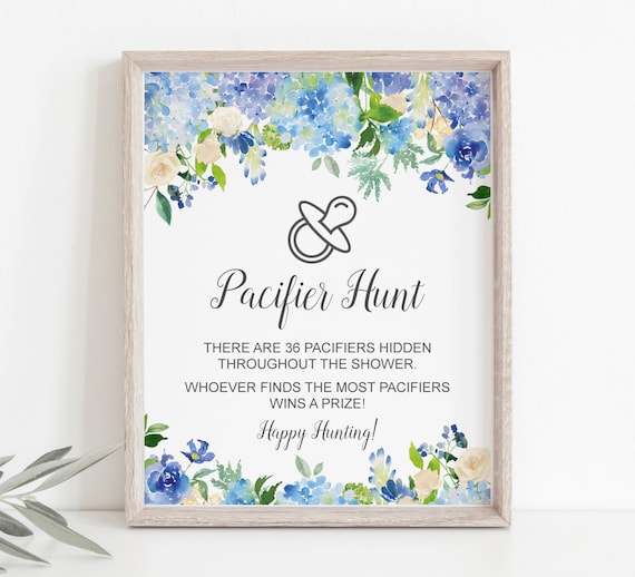 Pacifier Hunt Sign Hydrangea Baby Shower Game Printable Find The ...