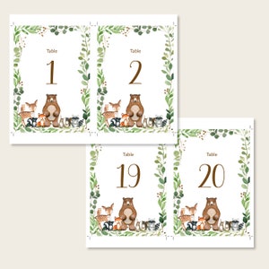 Table Number Cards Woodland Animals Printable Table Numbers - Etsy
