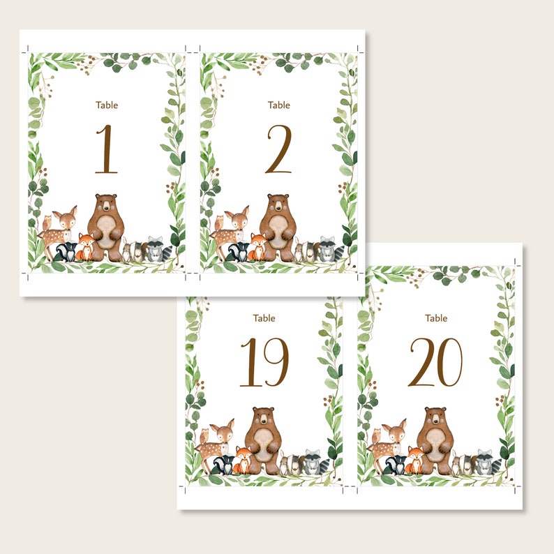 Table Number Cards Woodland Animals Printable Table Numbers | Etsy