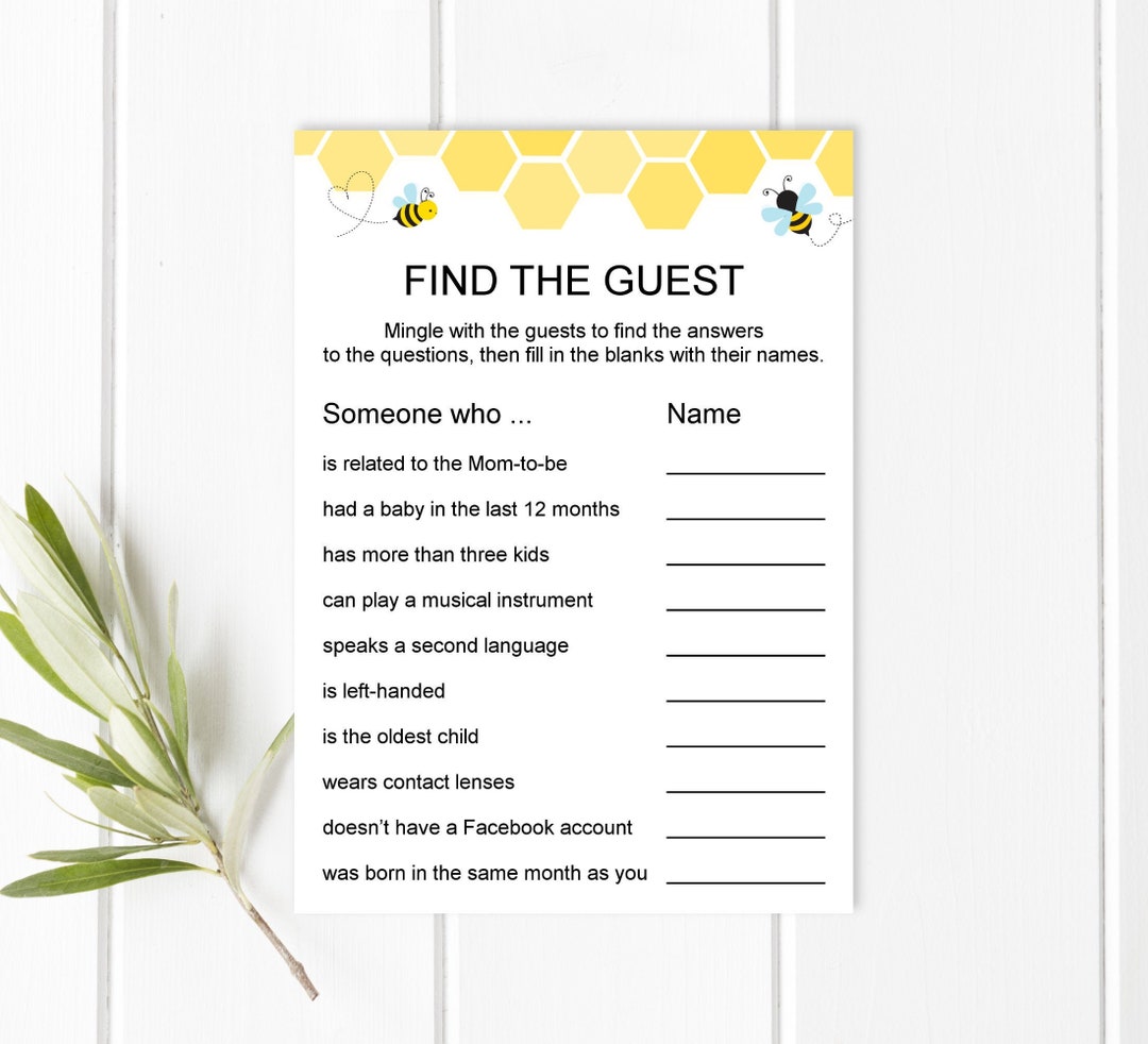 Find the Guest Bumble Bee Baby Shower Game Printable Mommy to Bee Baby ...