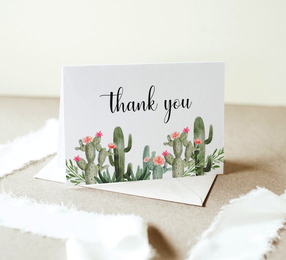 Thank You Cards Printable Cactus Boho Fiesta Baby Shower Bridal Shower ...