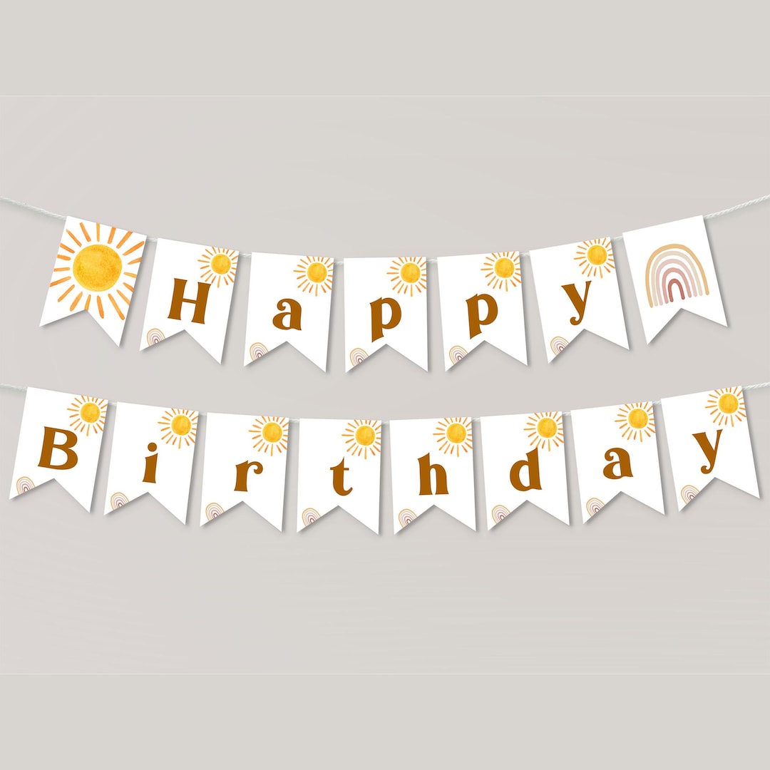 Editable Happy Birthday Banner Template Sunshine Birthday Rainbow ...