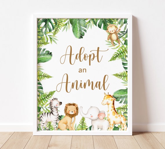 Adopt An Animal Sign Safari Birthday Wild One Zoo Jungle Animals ...