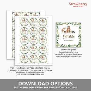 Editable Woodland Animals Thank You Tags Stickers Greenery Woodland ...