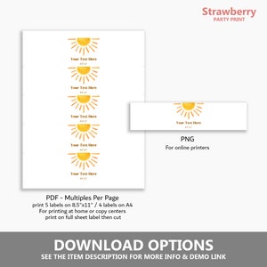 Editable Sun Water Bottle Labels Sun Baby Shower Little Sunshine ...