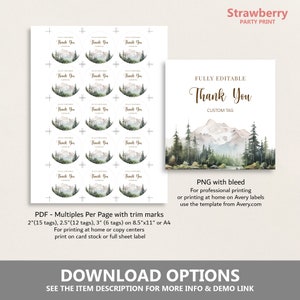 Editable Forest Mountain Thank You Tag Wedding Favor Tag Adventure Baby ...