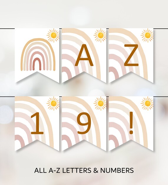 Rainbow Birthday Banner Rainbow Sunshine Baby Shower Banner Boho ...