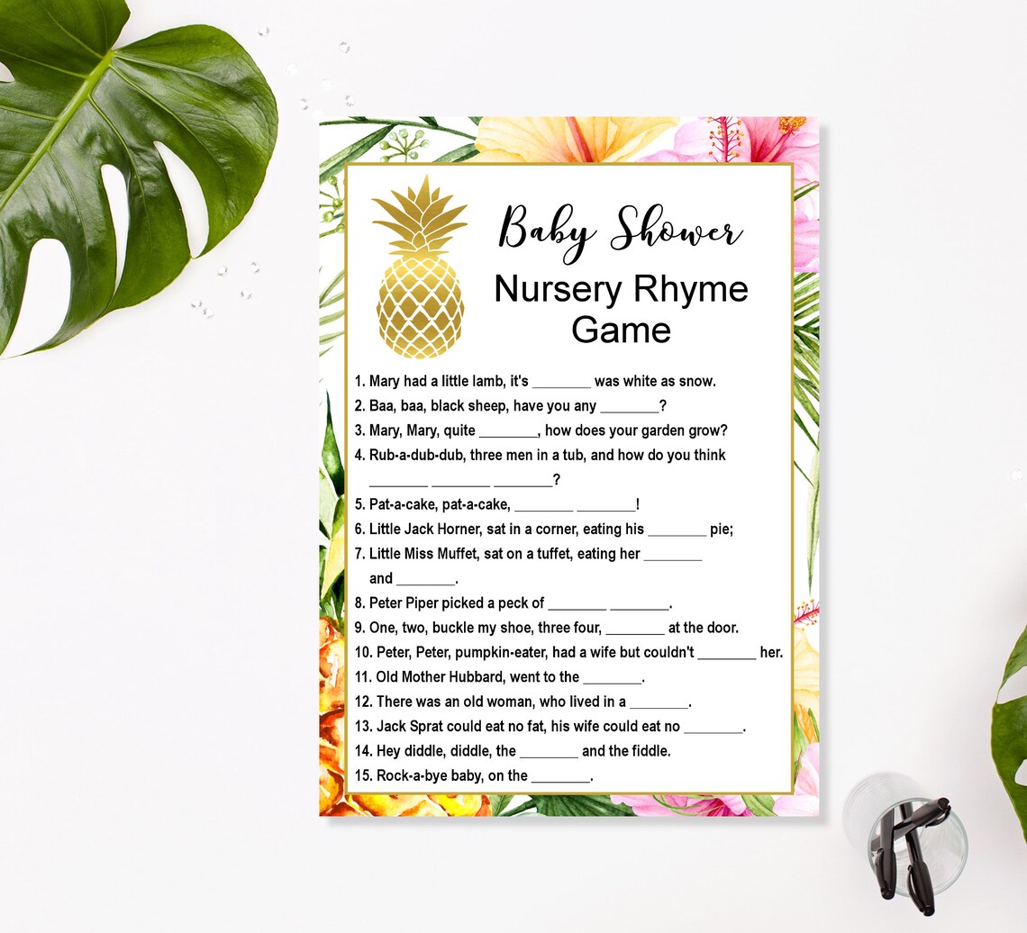 Tropical Baby Shower Game Bundle Hawaiian Baby Shower Gold Pineapple ...
