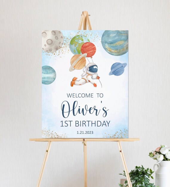CUSTOM Space Birthday Welcome Sign 1st Birthday Boy Astronaut Galaxy ...